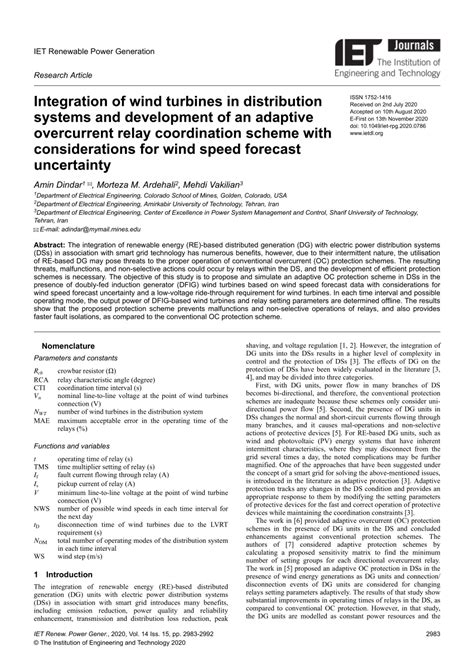 Pdf Integration Of Wind Turbines In Distribution Systems And