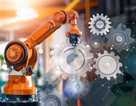 Robotic Arm And Gears Representing Automation And Technology Symbolizing Efficiency Innovation
