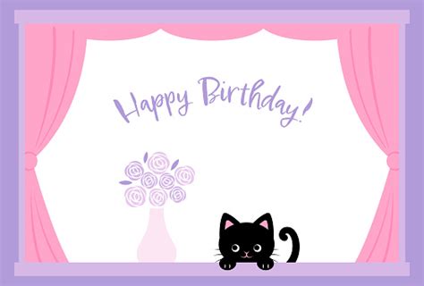 검은 고양이 꽃병 배너 카드 전단지 소셜 미디어 월페이퍼 등을 위한 창문 옆의 커튼이 있는 벡터 배경 0명에 대한 스톡 벡터 아트 및 기타 이미지 Istock