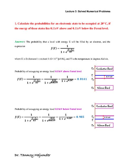 Solved Numerical Problems On Fermi Dirac Distribution Lecture 3