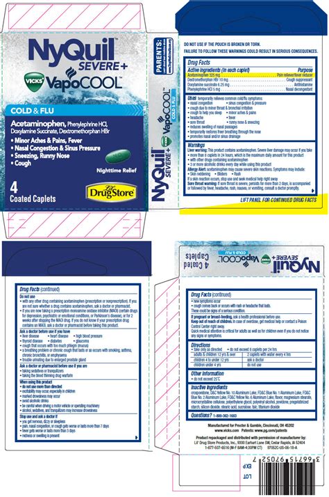 Fda Label For Nyquil Severe Plus Vapocool Cold And Flu Tablet Coated