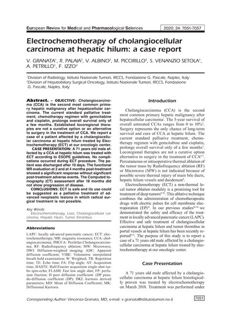 Pdf Electrochemotherapy Of Cholangiocellular Carcinoma At Hepatic
