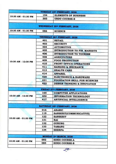 Central Board Of Secondary Education Cbse 10th And 12th Time Table