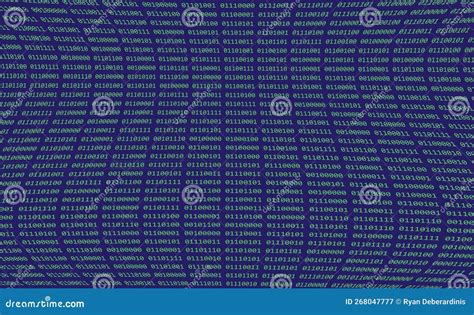 Computer Binary Code Of Ones And Zeros Displayed On Warped Digital Screen With Green And Blue