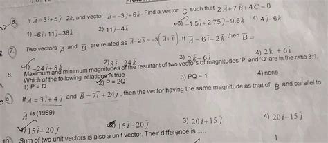 6 if Ā 3i 5j 2k and vector b 3j 6k find a vector o such that 2 a 7