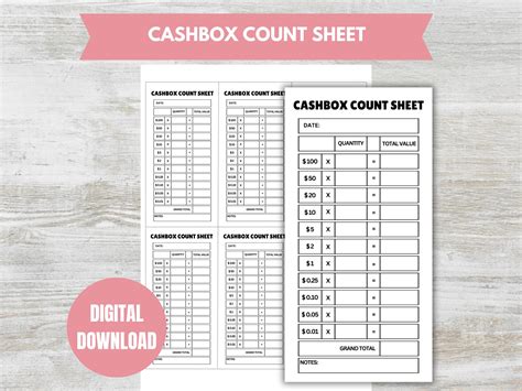 Printable Cashbox Count Sheetpdf Printable Tally Sheetcash Register