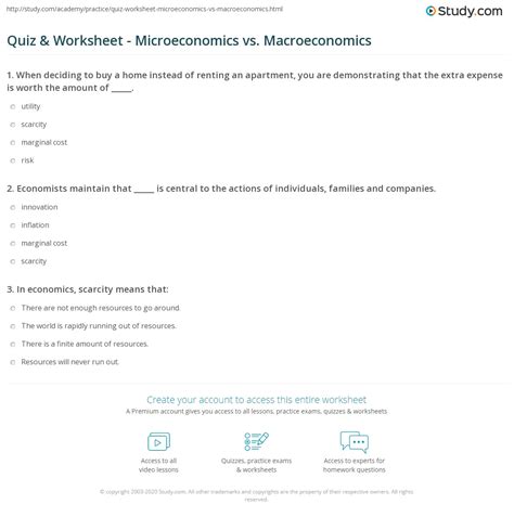 Quiz And Worksheet Microeconomics Vs Macroeconomics