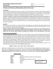 Phylogeny Lab Pdf Anthropology 110 Discussion Section Lab Exercise Name Section Principles Of