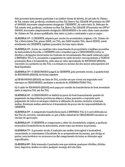 Modelo De Contrato De Compra E Venda De Motocicleta Pdf
