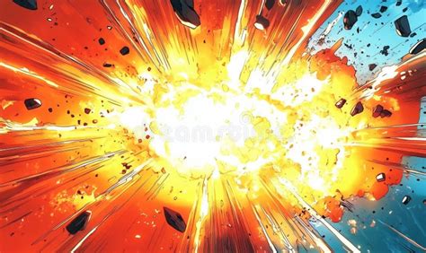Explosion With Fiery Colors And Debris Flying Stock Image Image Of