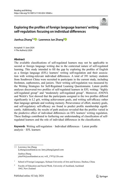 Pdf Exploring The Profiles Of Foreign Language Learners Writing Self Regulation Focusing On