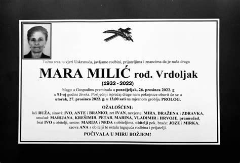 Mara Milić Rođ Vrdoljak Osmrtnice Livno