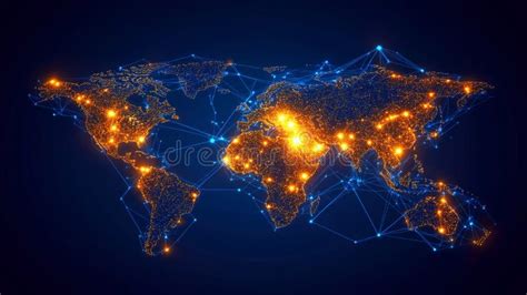 Global Network Map With Connected Cities And Continents Stock Illustration Illustration Of