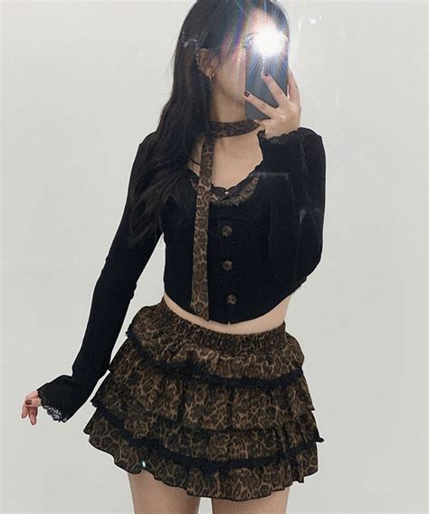 세트가격빈티지 냥코 레오파드 가디건플리츠 미니스커트초커set 에이블리
