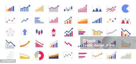 비즈니스 그래프 및 차트 아이콘입니다 비즈니스 인포그래픽 아이콘입니다 통계 및 데이터 차트 다이어그램 돈 아래 또는 위쪽 화살표 경제 감소 재무 차트 벡터 그림입니다 0명에