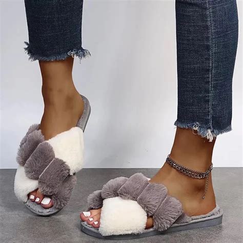 Womens Fluffy Fur Sliders Artificial Fur Indoor From Longda009 10