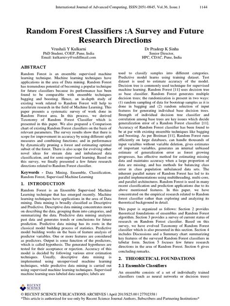 Random Forest Classifiers A Survey And Future Pdf Statistical
