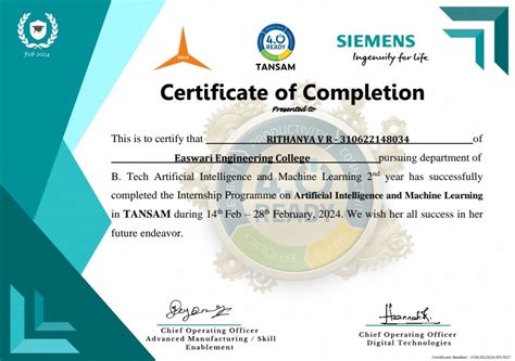 Rithanya V R On Linkedin Internship Ai Machinelearning Tansam Careergrowth