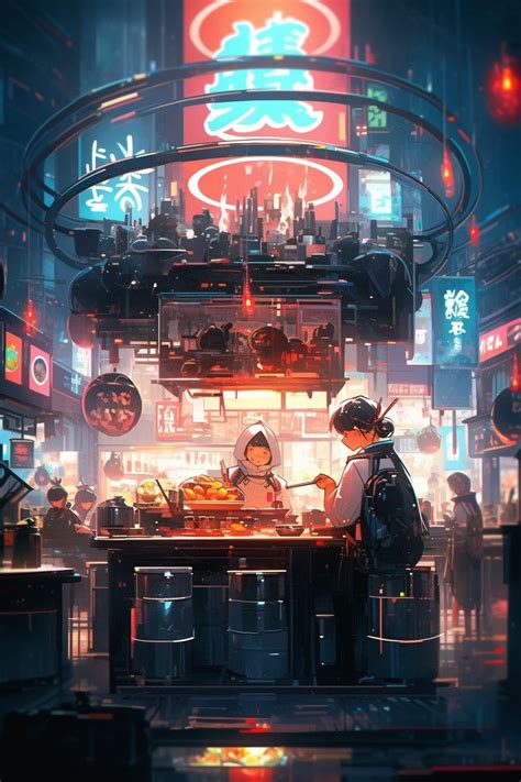 A Cyberpunk Ramen Shop Niji Cyberpunk Concept Art Drawing