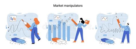 Stock Market Manipulation Characters Analyzing Stock Market Data To Control Financial Graphic
