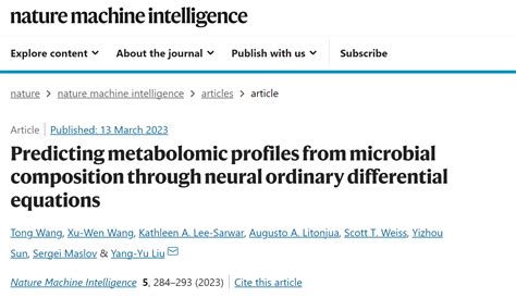 Nature Machine Intelligence 刘洋彧等利用神经常微分方程预测微生物代谢谱predicting Metabolomic Profiles From