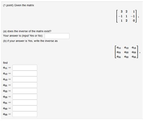 solved 1 point given the matrix [ 3 2 1 1 1 l 1 2 1 1 0]