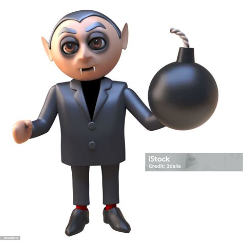 화약 폭탄을 들고 위험한 뱀파이어 드라큘라 캐릭터 3d 그림 3차원 형태에 대한 스톡 사진 및 기타 이미지 3차원 형태 공포 무서움 귀신 Istock