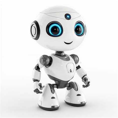 A Sleekly Designed White 3d Cartoon Robot Standing On A Pristine Background Presents A