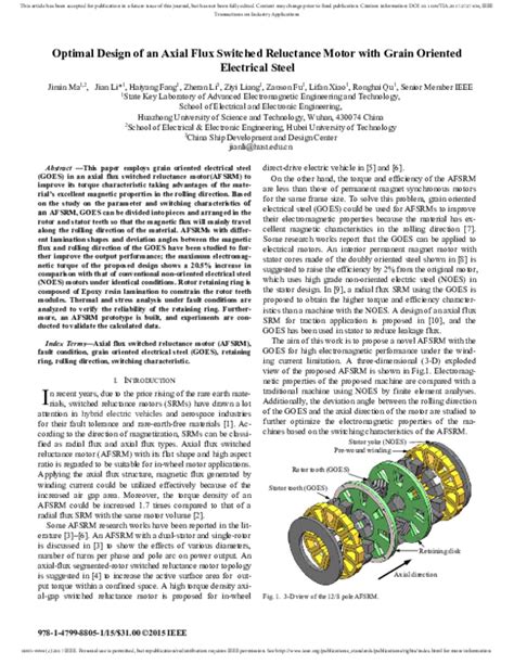 Pdf Optimal Design Of Axial Flux Switched Reluctance Motor For Electric Vehicle Application