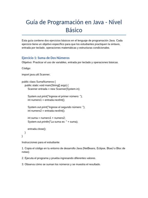 Ejercicios Básicos De Programación En Java Pdf