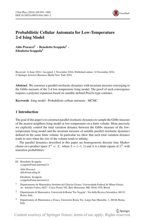 Probabilistic Cellular Automata For Low Temperature Ising Model Request PDF