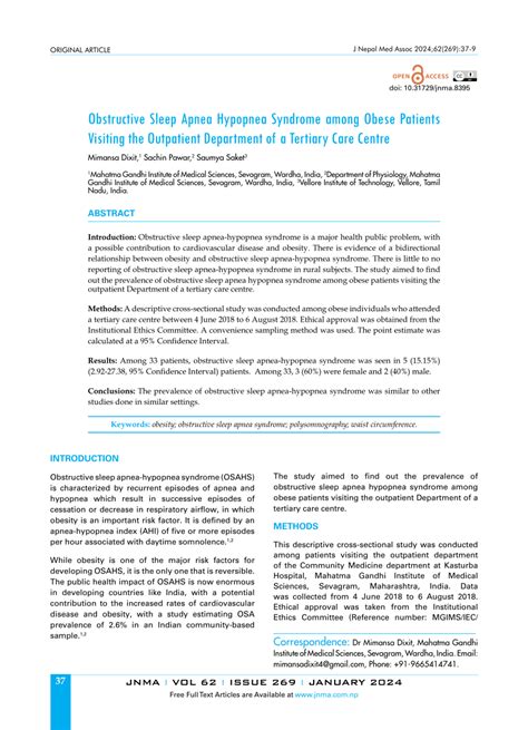 Pdf Obstructive Sleep Apnea Hypopnea Syndrome Among Obese Patients
