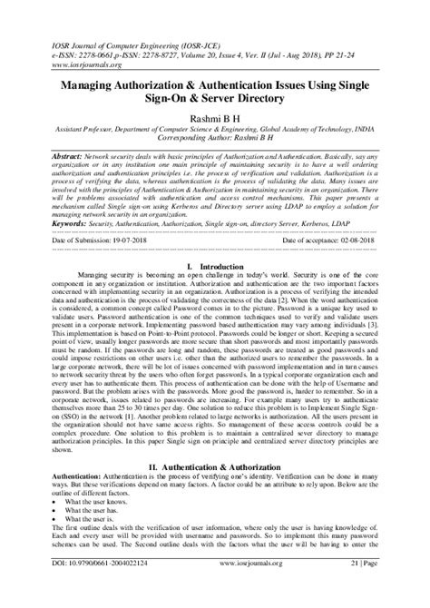 Pdf Managing Authorization And Authentication Issues Using Single Sign On And Server Directory