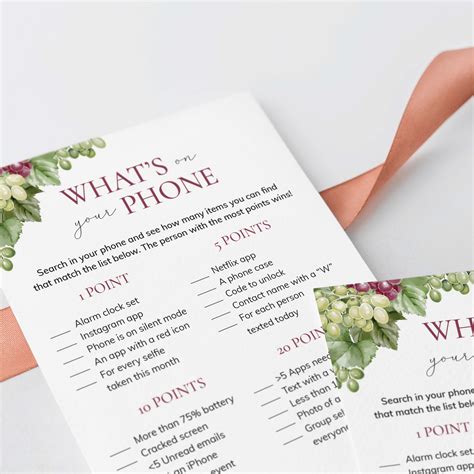 Printable Whats On Your Phone Wine Game Wine Party Activities
