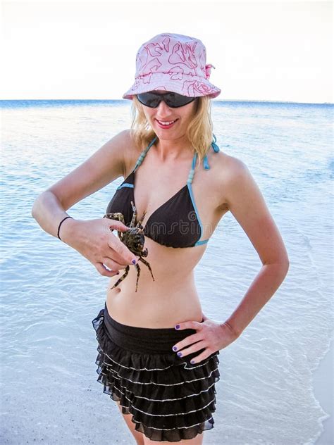 Woman With Crab Stock Image Image Of Tourist Ocean