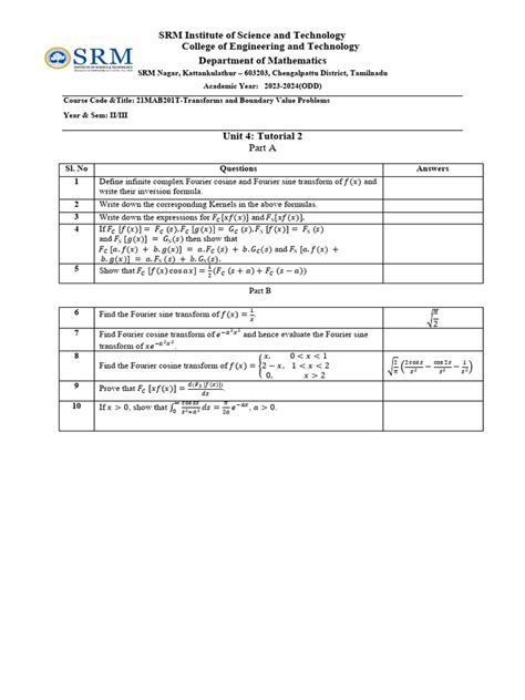 Unit4 T2 Tbvp Srm Tutorial Download Free Pdf Fourier Transform Geometry