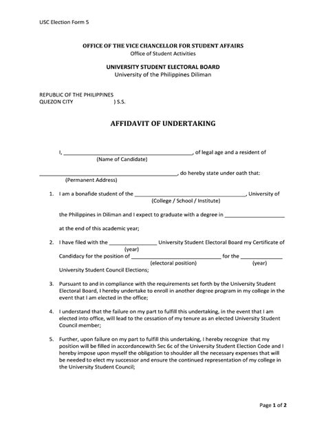 Fillable Online Osa Upd Edu AFFIDAVIT OF UNDERTAKING Osa Upd Edu Ph Osa Upd Edu Fax Email