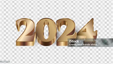 2024년 금색과 3d 스타일이 투명한 배경에 분리되어 있다 새해 복 많이 받으세요 2024 디자인 12월 31일에 대한 스톡 벡터 아트 및 기타 이미지 Istock
