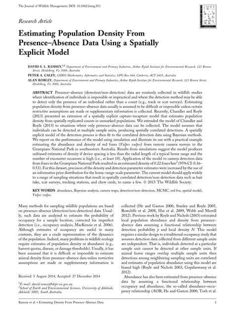 Pdf Estimating Population Density From Presence Absence Data Using A Spatially Explicit Model