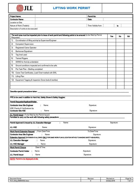 19 A Lifting Work Permit Pdf