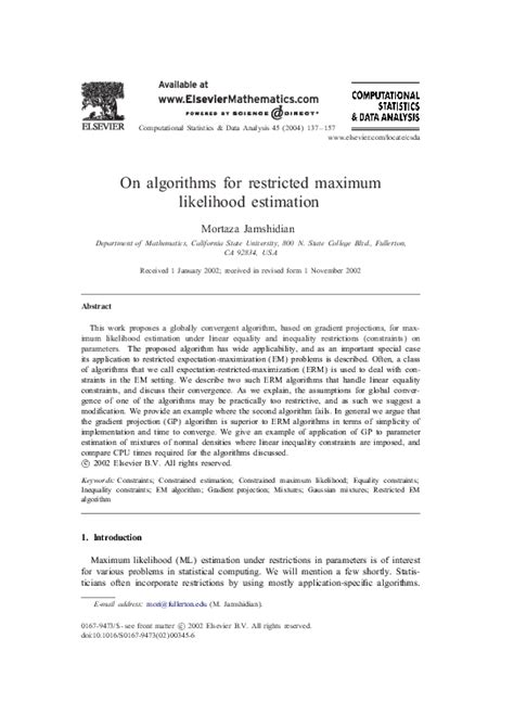 Pdf On Algorithms For Restricted Maximum Likelihood Estimation
