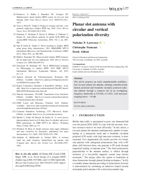 Pdf Planar Slot Antenna With Circular And Vertical Polarization Diversity