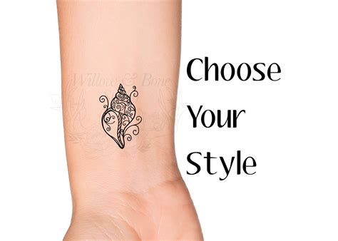 Sea Shell Outline Choose Your Style Temporary Tattoo Conch Shell