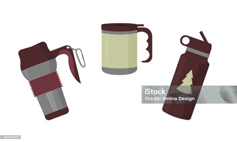 벡터 열 머그 세트입니다 커피 컵의 평면 그림입니다 물 음료를 위한 여행용 재사용 가능한 병 및 텀블러 0명에 대한 스톡 벡터 아트 및 기타 이미지 Istock