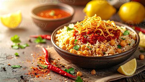 Traditional Egyptian Koshari From Cairo With Lentils Pasta And Spicy