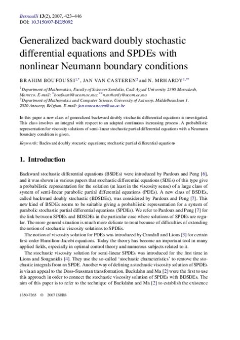 Pdf Generalized Backward Doubly Stochastic Differential Equations And Spdes With Nonlinear