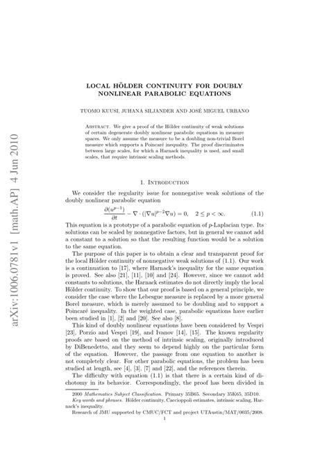 Pdf Local Holder Continuity For Doubly Nonlinear Parabolic Equations