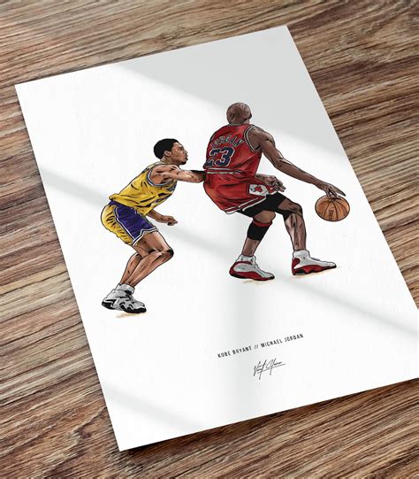 Kobe Bryant Michael Jordan Poster Basketball Illustrated Art Print