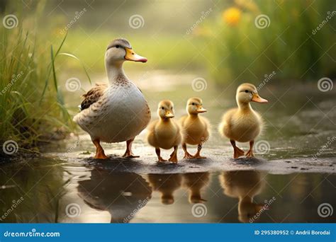 Quacking Clan Ducks On A Pond Journey Stock Illustration