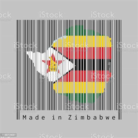 바코드 회색 배경에 어두운 회색 바코드에 짐바브웨 지도 개요 및 짐바브웨 국기의 색상에 모양을 설정합니다 가격에 대한 스톡 벡터 아트 및 기타 이미지 Istock